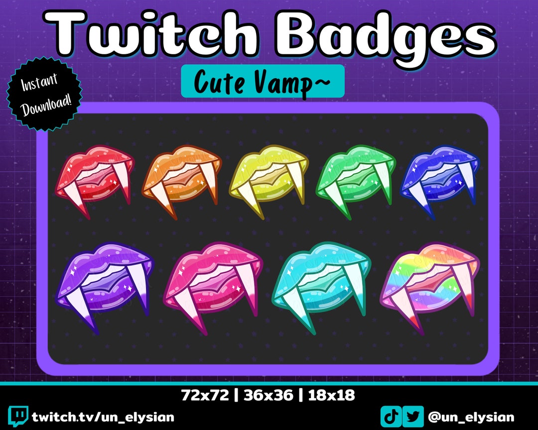 Rainbow Vampire Twitch Sub Badges/bit Badges - Vamp, Fangs, Cute ...