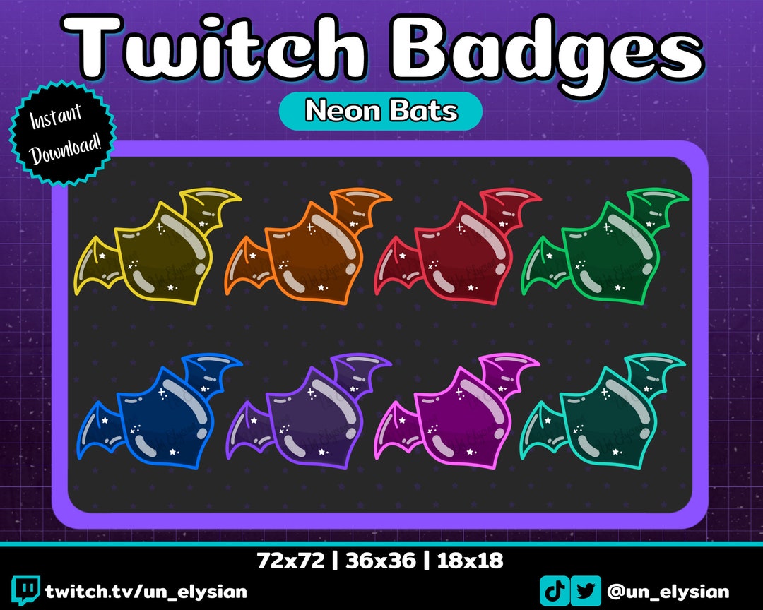 Neon Bats Twitch Sub Badges/bit Badge Set - Spooky, Halloween, Rainbow ...