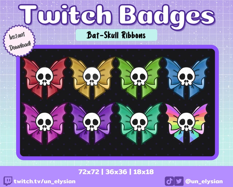 Skull Bat Ribbon Twitch Sub Badges/bit Badges - Cute, Spooky, Rainbow ...