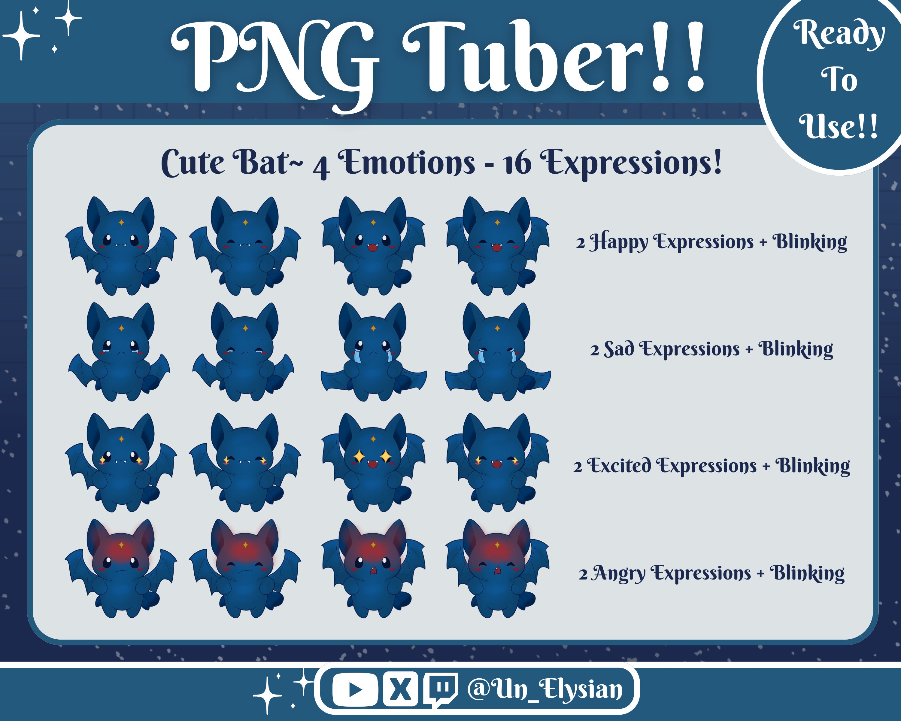 Cute Blue Bat Pngtuber for Streamers! Twitch, Youtube, Veadotube, Voice ...