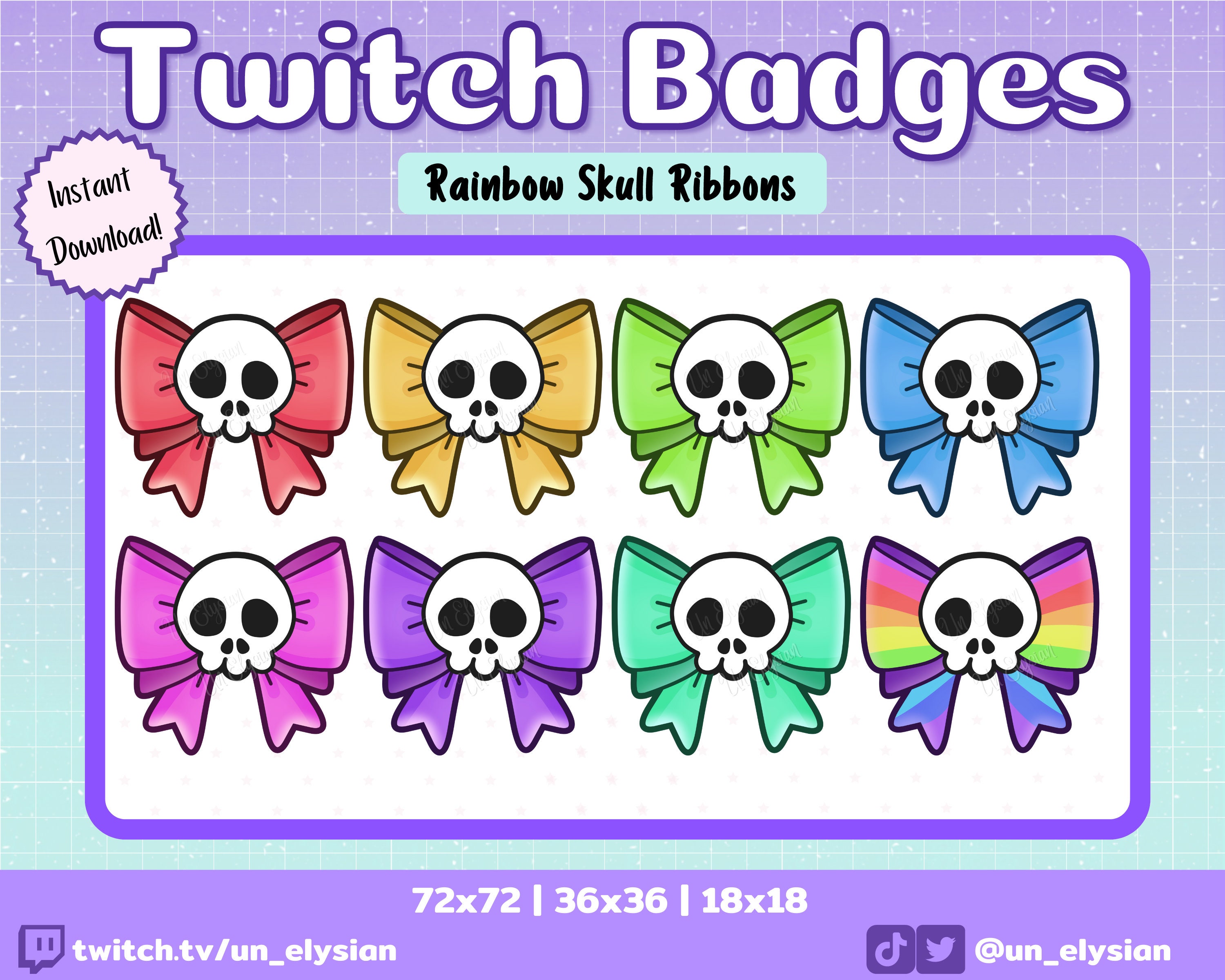 Skull Ribbon Twitch Sub Badges/bit Badges - Cute, Spooky, Rainbow ...