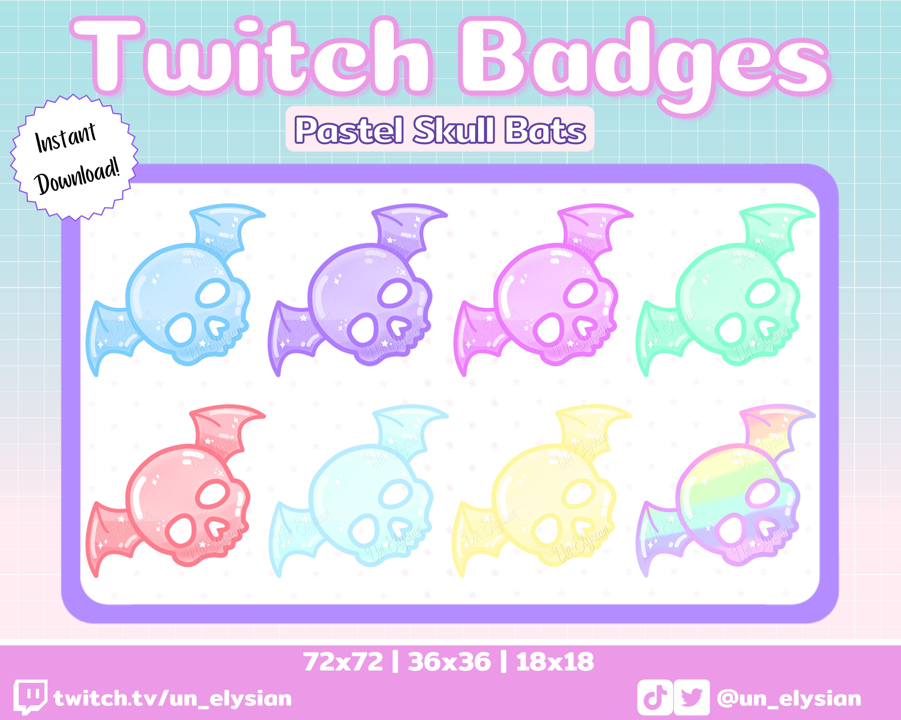 Pastel Skull Bats Twitch Sub Badges/bit Badge Set - Spooky, Halloween ...