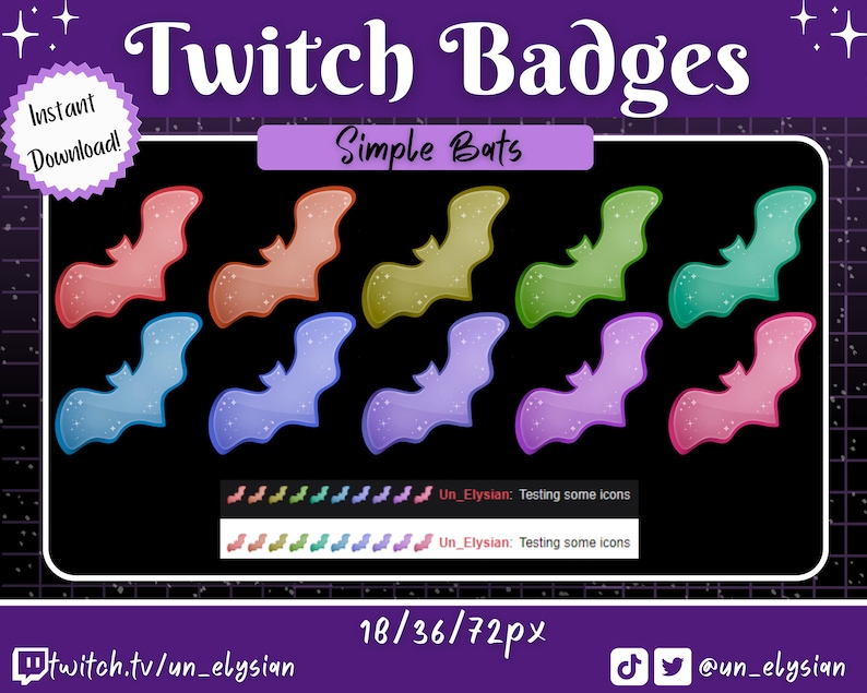 Rainbow Bats Twitch Sub Badges/bit Badges - Simple, Colourful, Sparkly ...