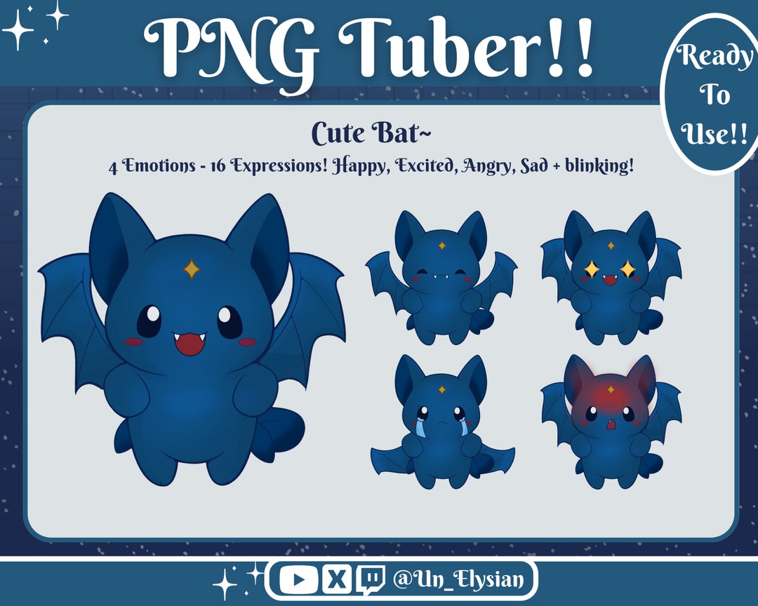 Cute Blue Bat Pngtuber for Streamers! Twitch, Youtube, Veadotube, Voice ...