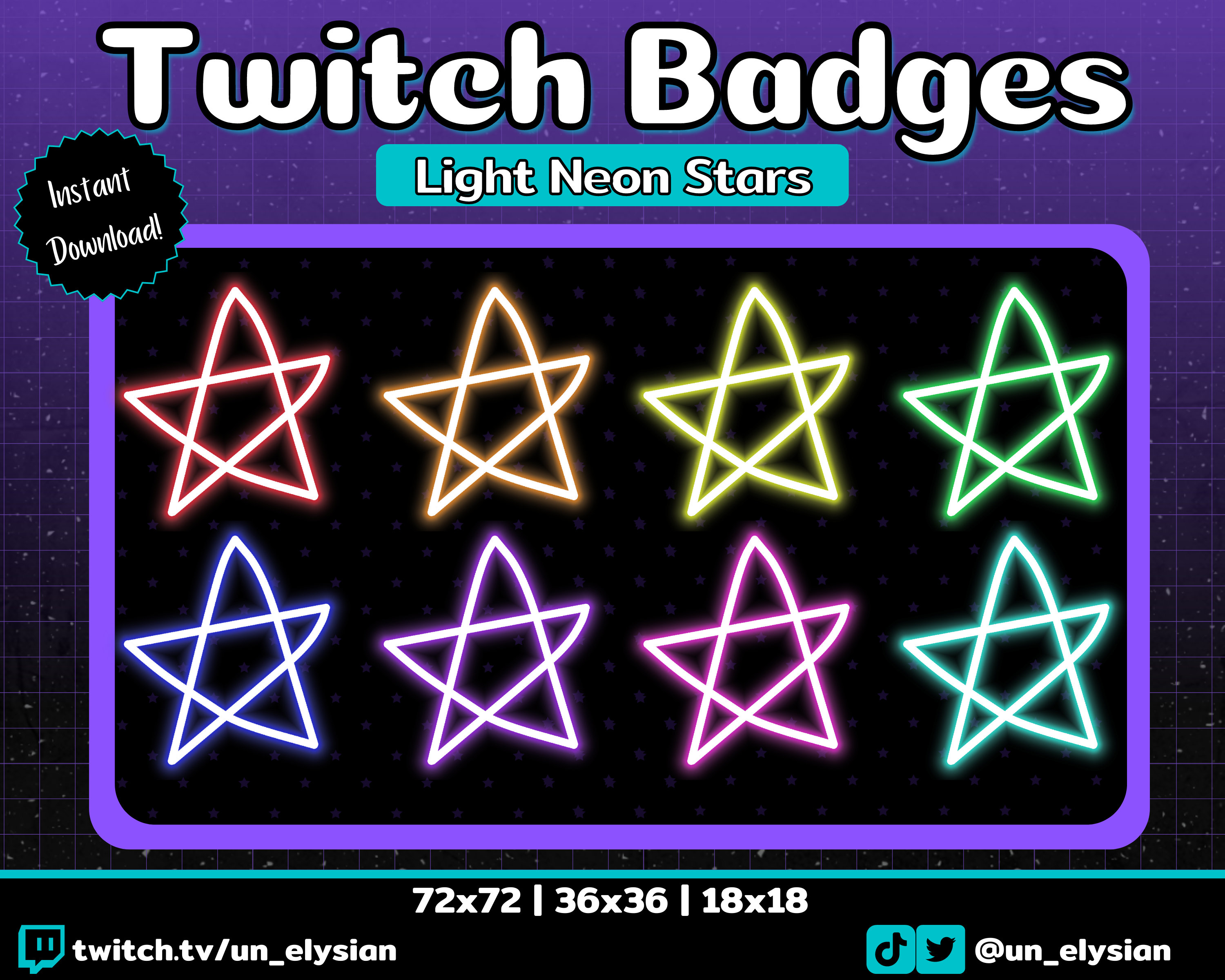Messy Neon Stars Twitch Sub Badges/bit Badge Set - - Etsy
