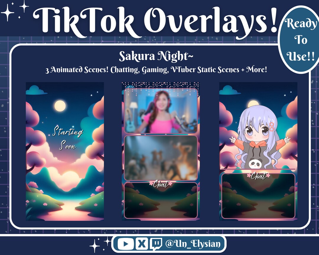 Tiktok Streaming Overlay Package Sakura Nights Animated Scenes, Static ...