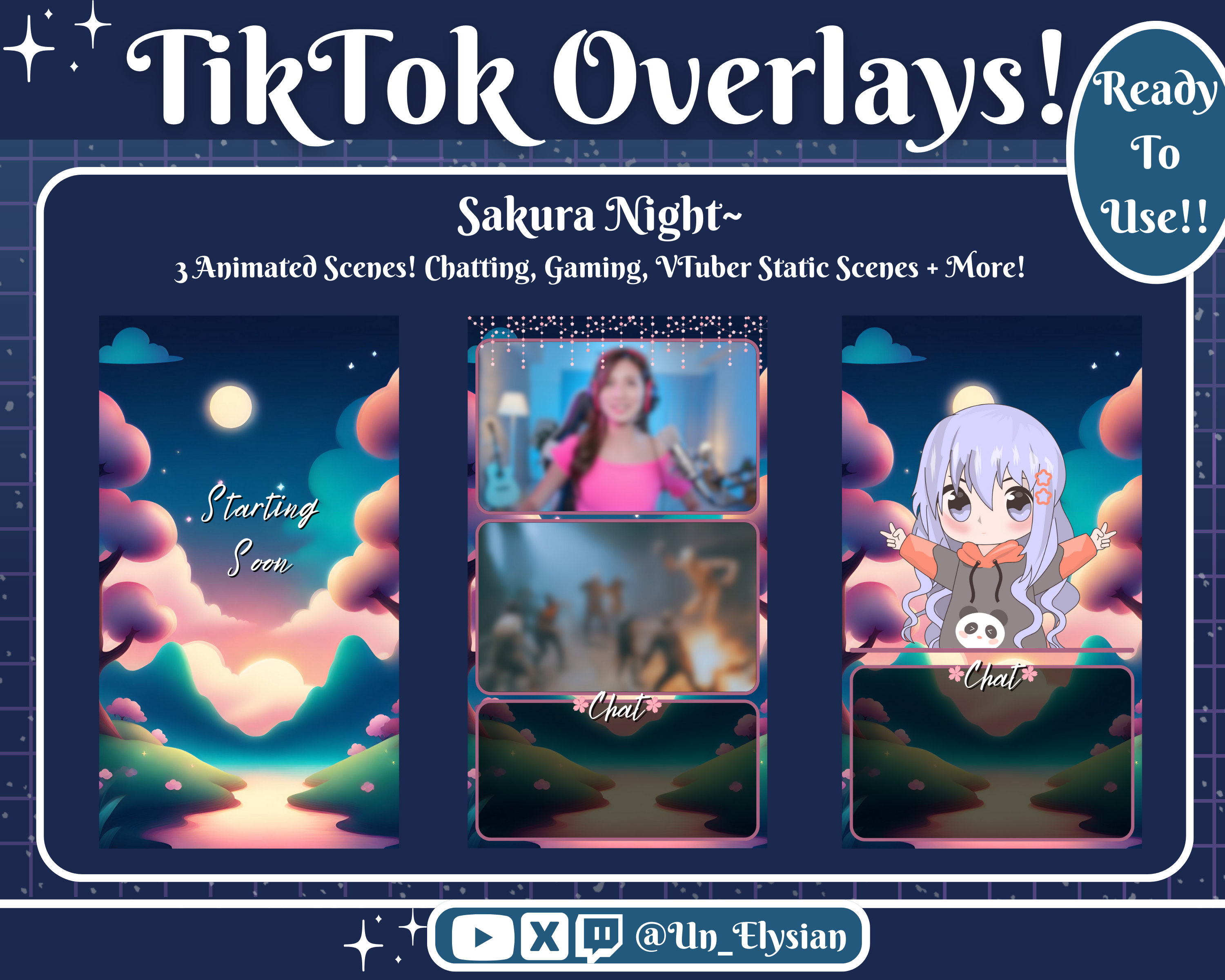 Tiktok Streaming Overlay Package Sakura Nights Animated Scenes, Static ...