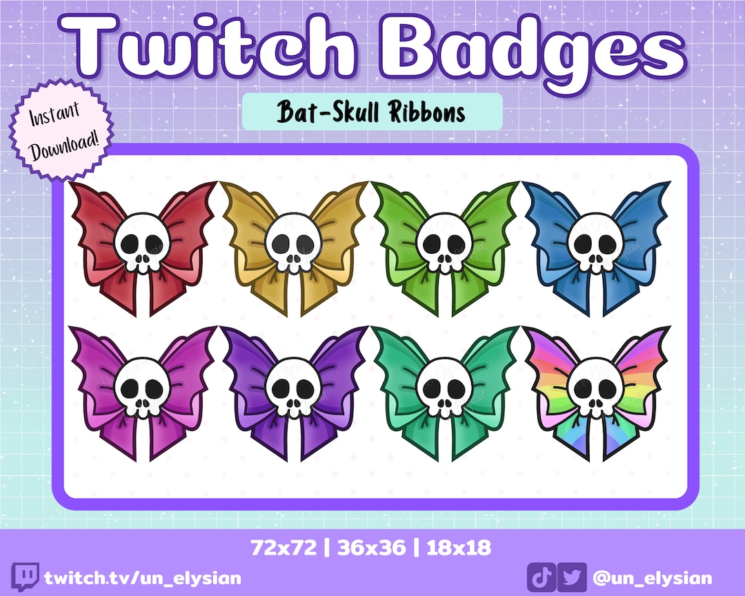 Skull Bat Ribbon Twitch Sub Badges/bit Badges - Cute, Spooky, Rainbow ...