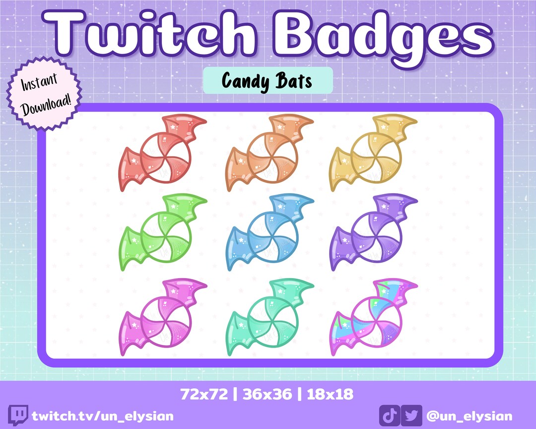 Candy Bat Twitch Sub Badges/bit Badges - Cute, Spooky, Rainbow ...