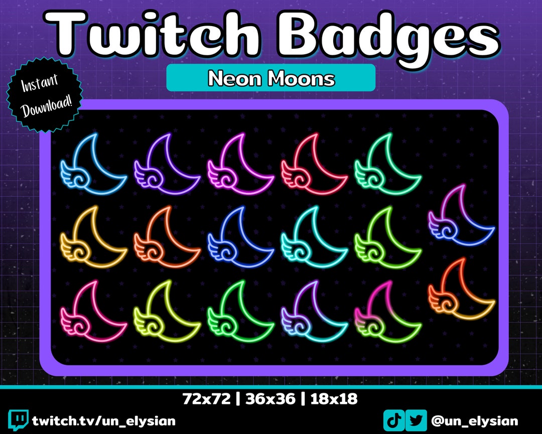 Neon Moons Twitch Sub Badges/bit Badge Set - Wings, Moon, Celestial ...