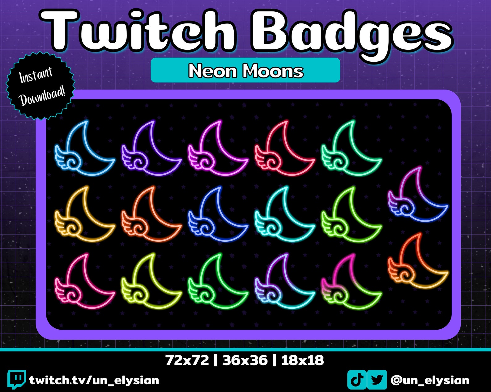 Neon Moons Twitch Sub Badges/bit Badge Set - Wings, Moon, Celestial ...