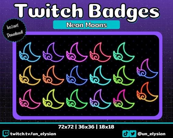 Neon Moons Twitch Sub Badges/bit Badge Set Wings Moon - Etsy