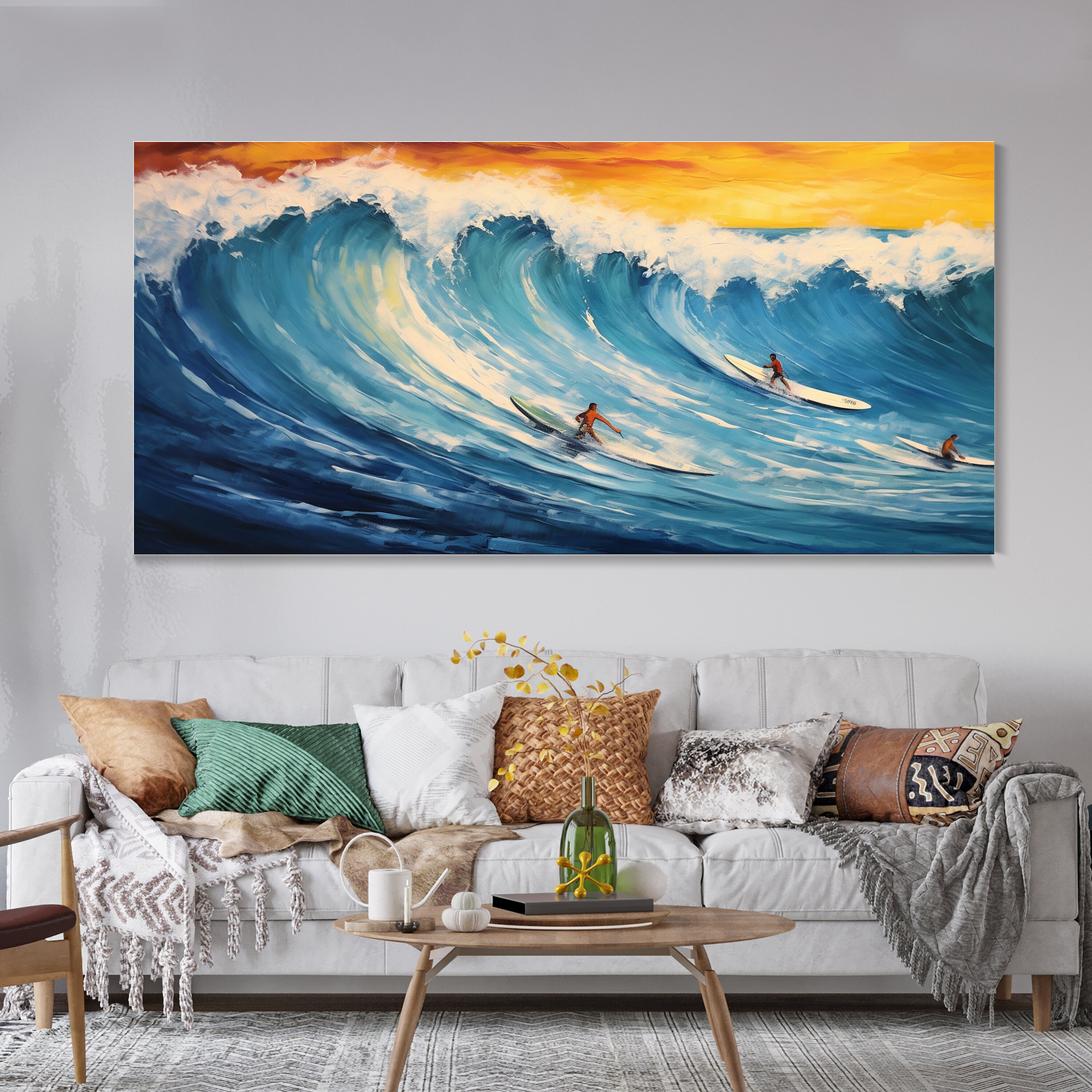 Original Giant Blue Ocean Waves Thick Textured Canvas Oil Painting ...