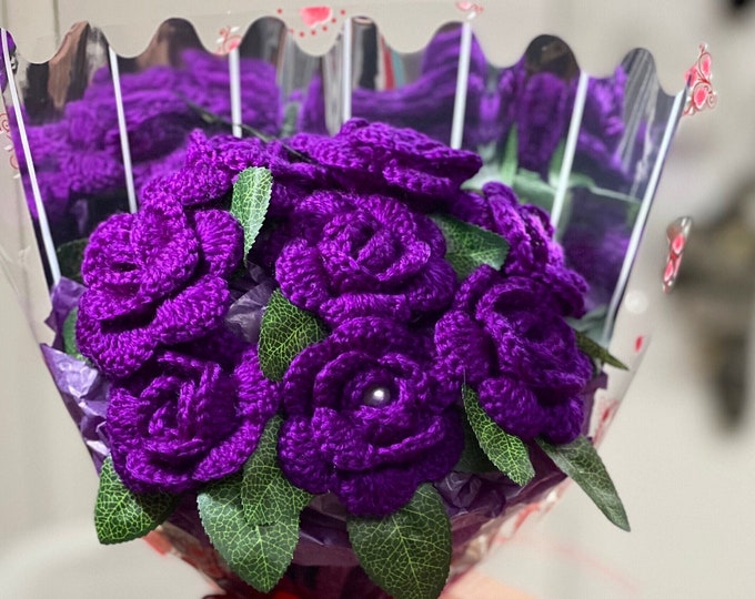 Crochet Violet Color Roses Bouquet With Beautiful Package ...