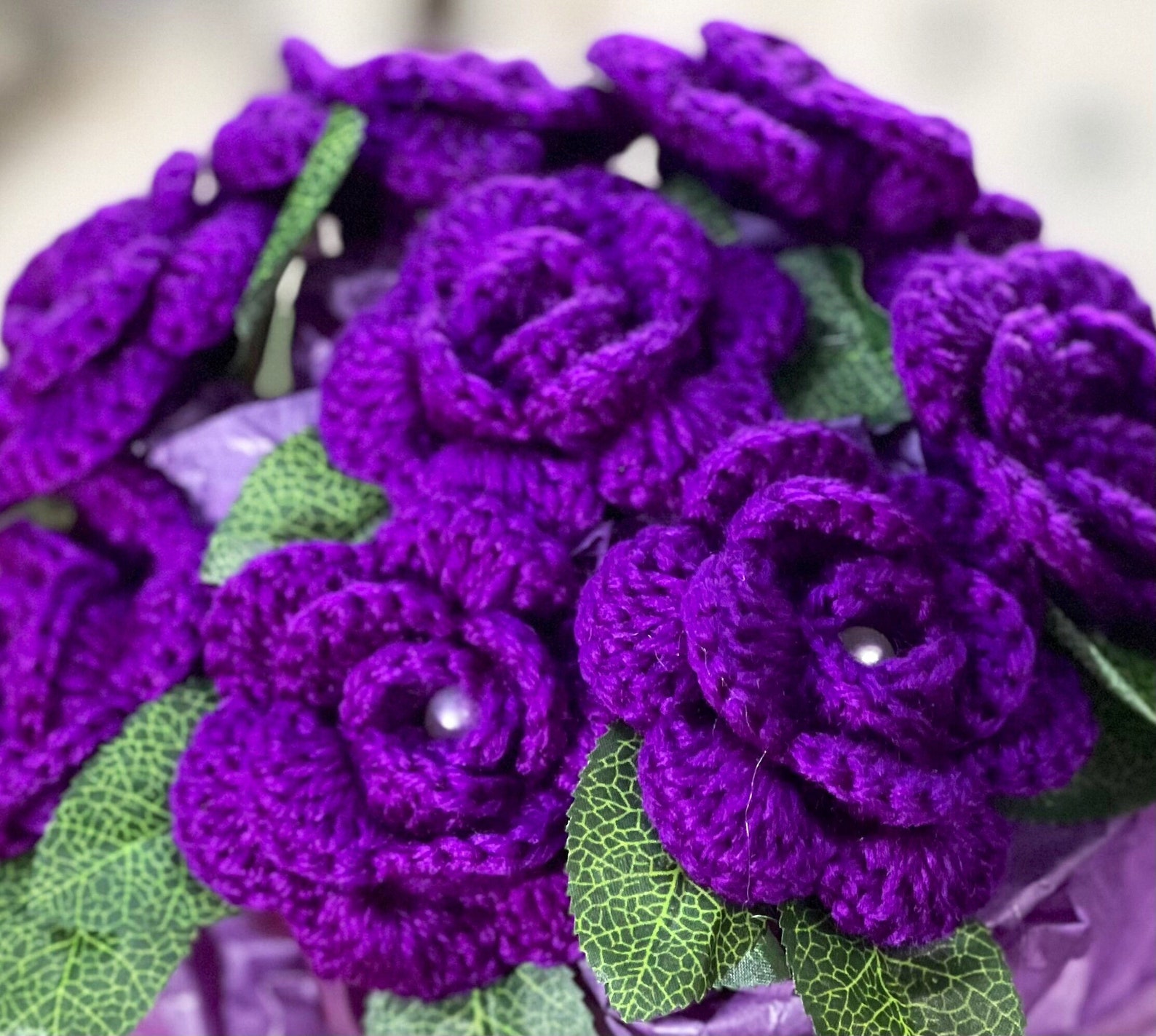 Crochet Violet Color Roses Bouquet With Beautiful Package - Etsy