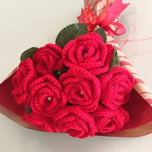 Crochet Red Color Roses Bouquet With Beautiful Package , Personalized ...