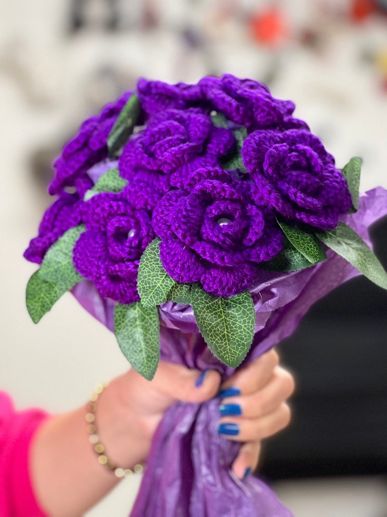 Crochet Violet Color Roses Bouquet With Beautiful Package - Etsy