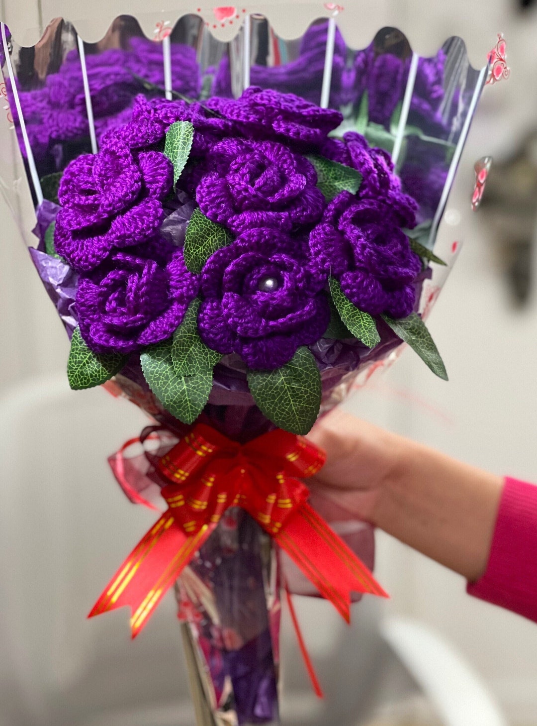 Crochet Violet Color Roses Bouquet With Beautiful Package ...