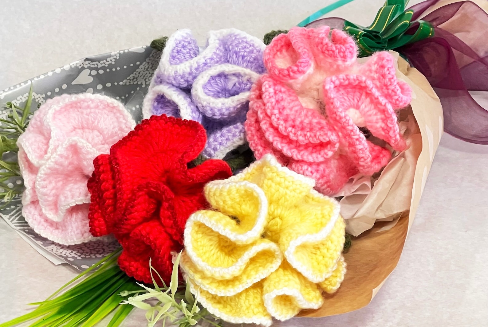 Crochet Knitted Yarn Carnation Bouquets valentines Day | Etsy