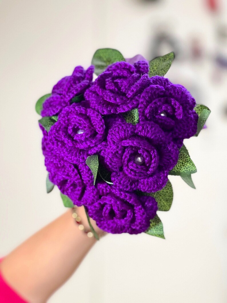 Crochet Violet Color Roses Bouquet With Beautiful Package ...