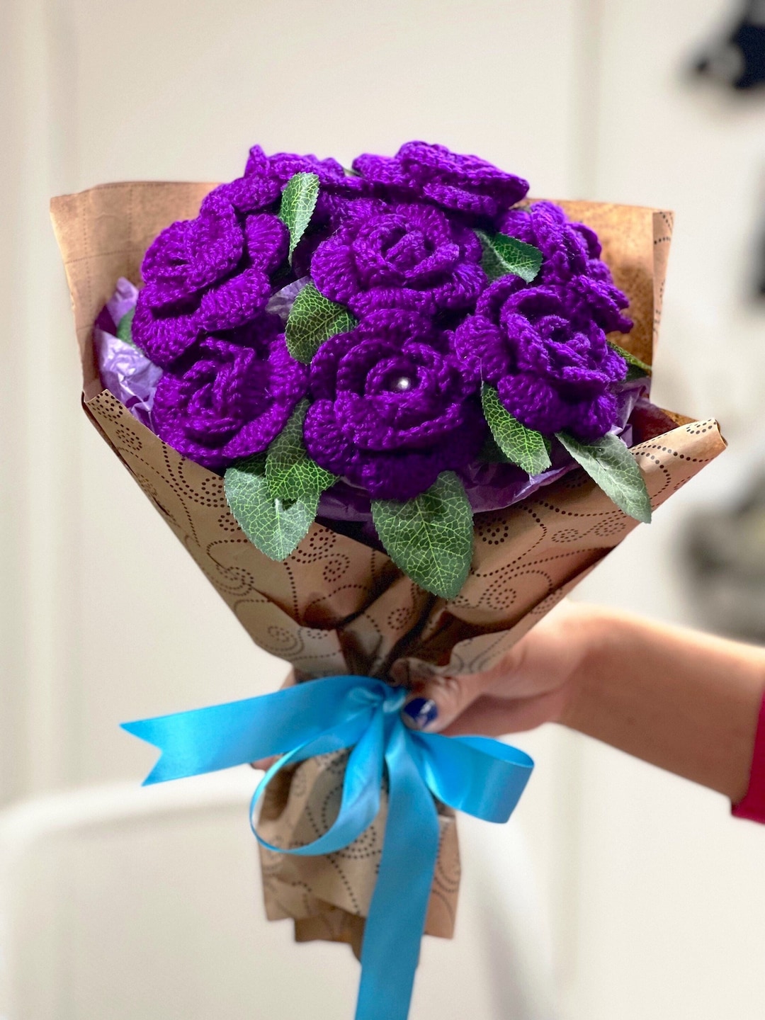 Crochet Violet Color Roses Bouquet With Beautiful Package ...