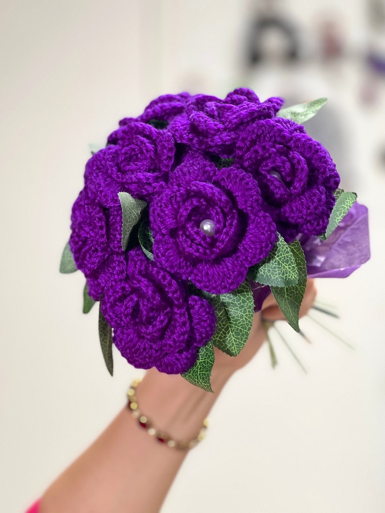 Crochet Violet Color Roses Bouquet With Beautiful Package - Etsy