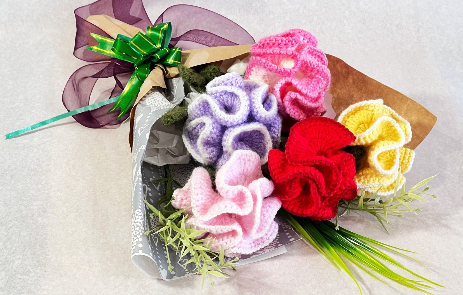 Crochet Knitted Yarn Carnation Bouquets valentines Day | Etsy