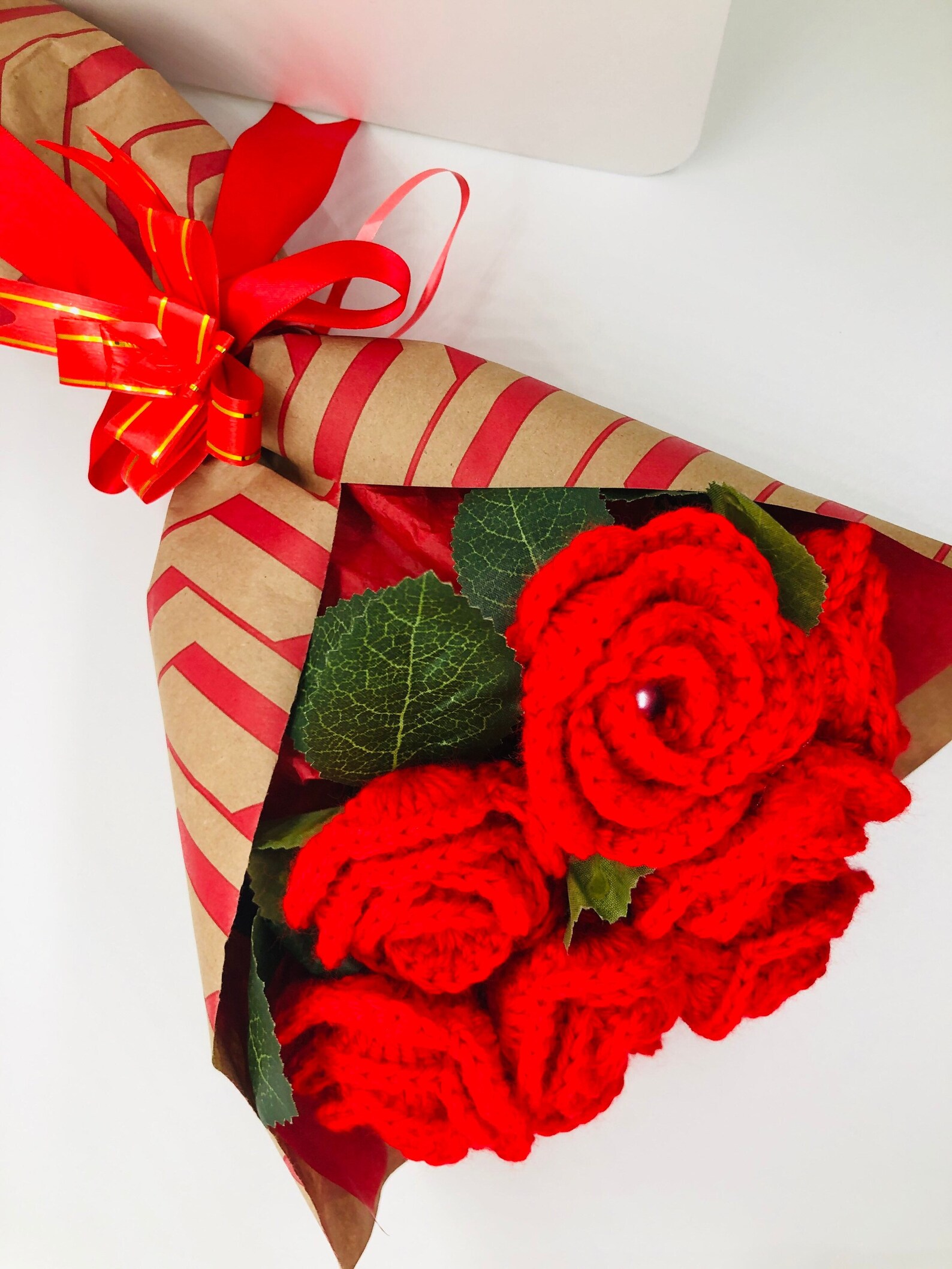 Crochet Red Color Roses Bouquet With Beautiful Package - Etsy