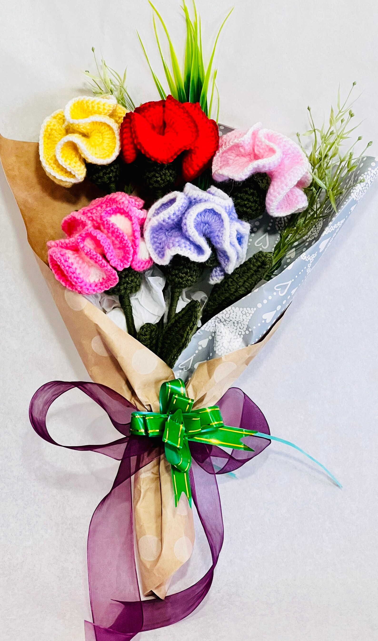 Crochet Knitted Yarn Carnation Bouquets valentines Day | Etsy