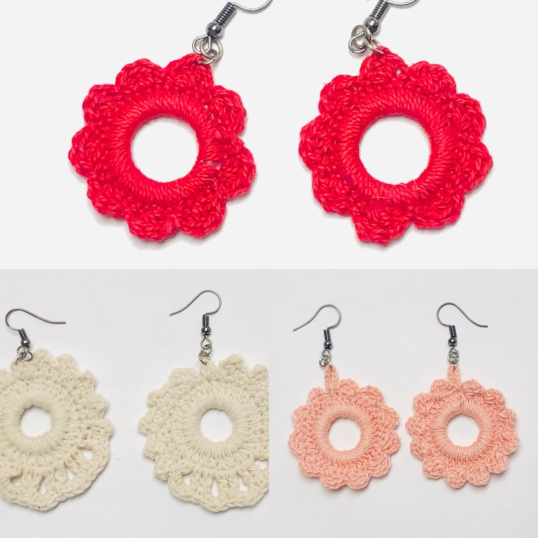 Crochet Earrings, Handmade Earrings, Flowers Earrings,yarn Earrings - Etsy