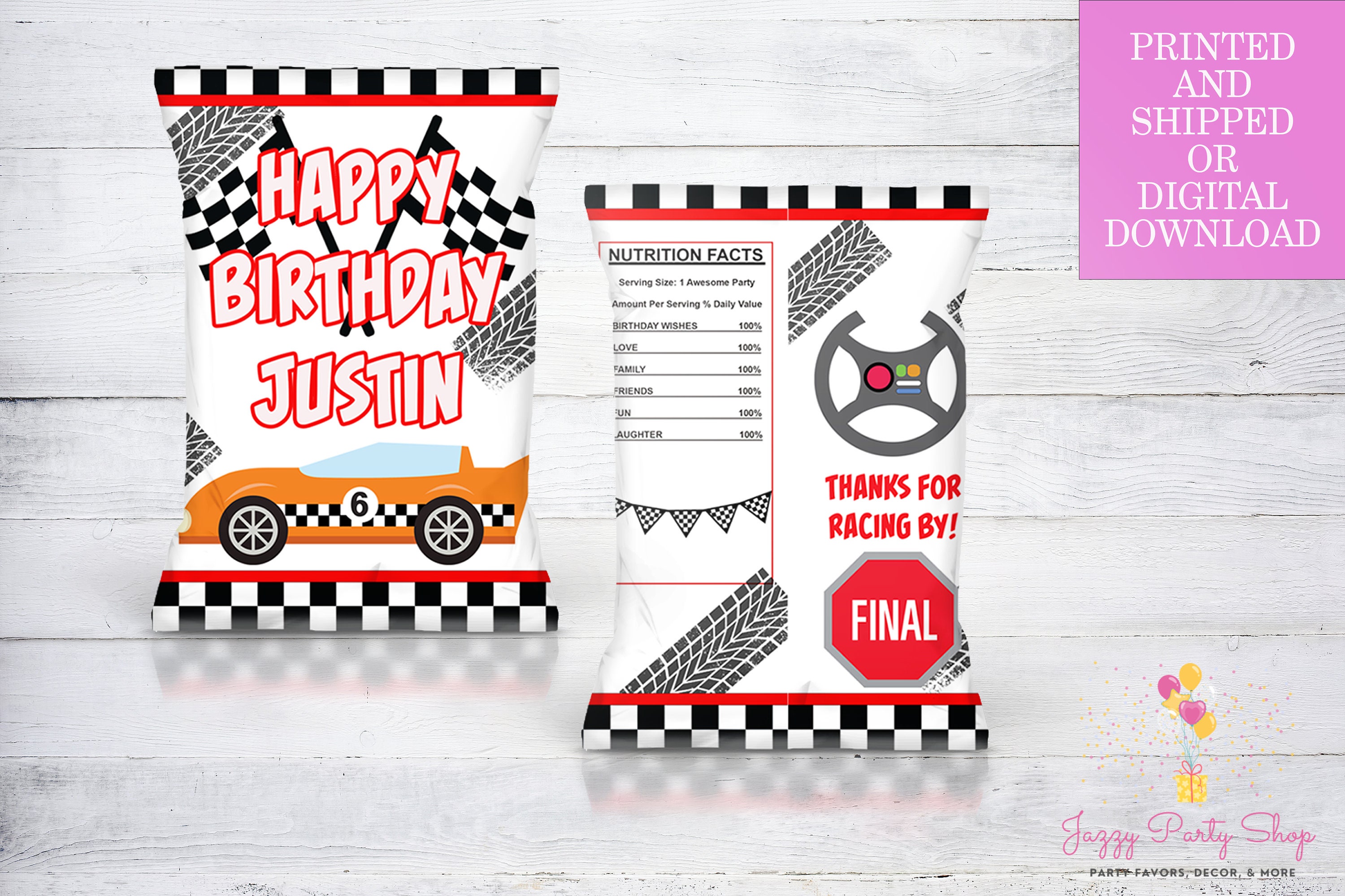 Race Car Chip Bag-racing Chip Bag-racer Birthday-race Car Party-race ...