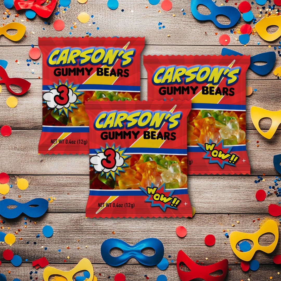 Comic Book Superhero Party Gummy Bears, Comic Book Theme Birthday Party ...