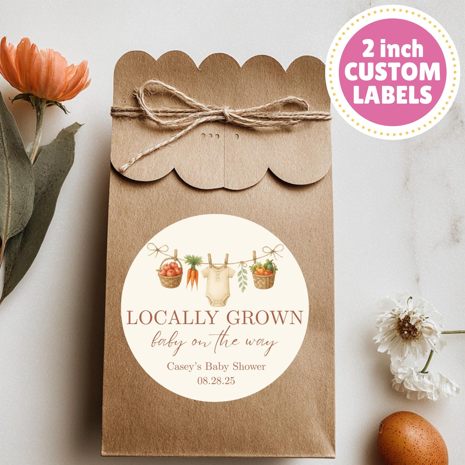 Locally Grown Baby Shower Favor Labels – 2" Custom Round Stickers ...