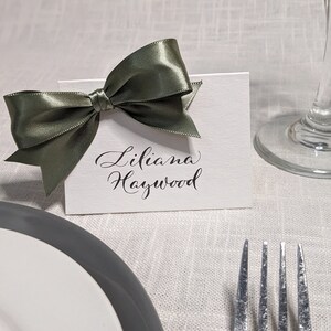 Satin Bow Place Cards | Custom Calligraphy Ribbon Place Cards | Bow ...