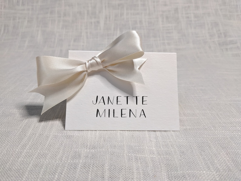 Satin Bow Place Cards | Custom Calligraphy Ribbon Place Cards | Bow ...