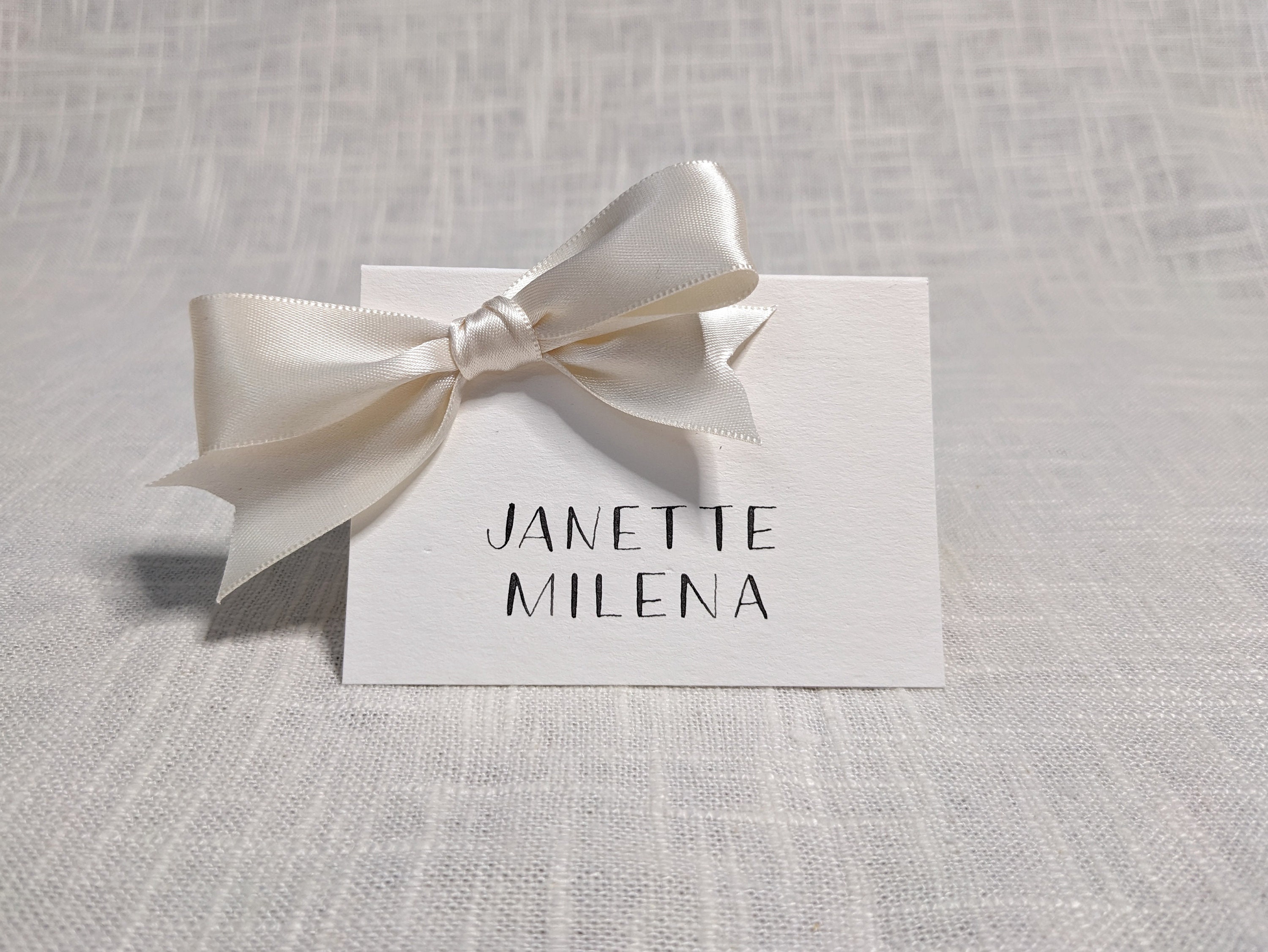 Satin Bow Place Cards | Custom Calligraphy Ribbon Place Cards | Bow ...