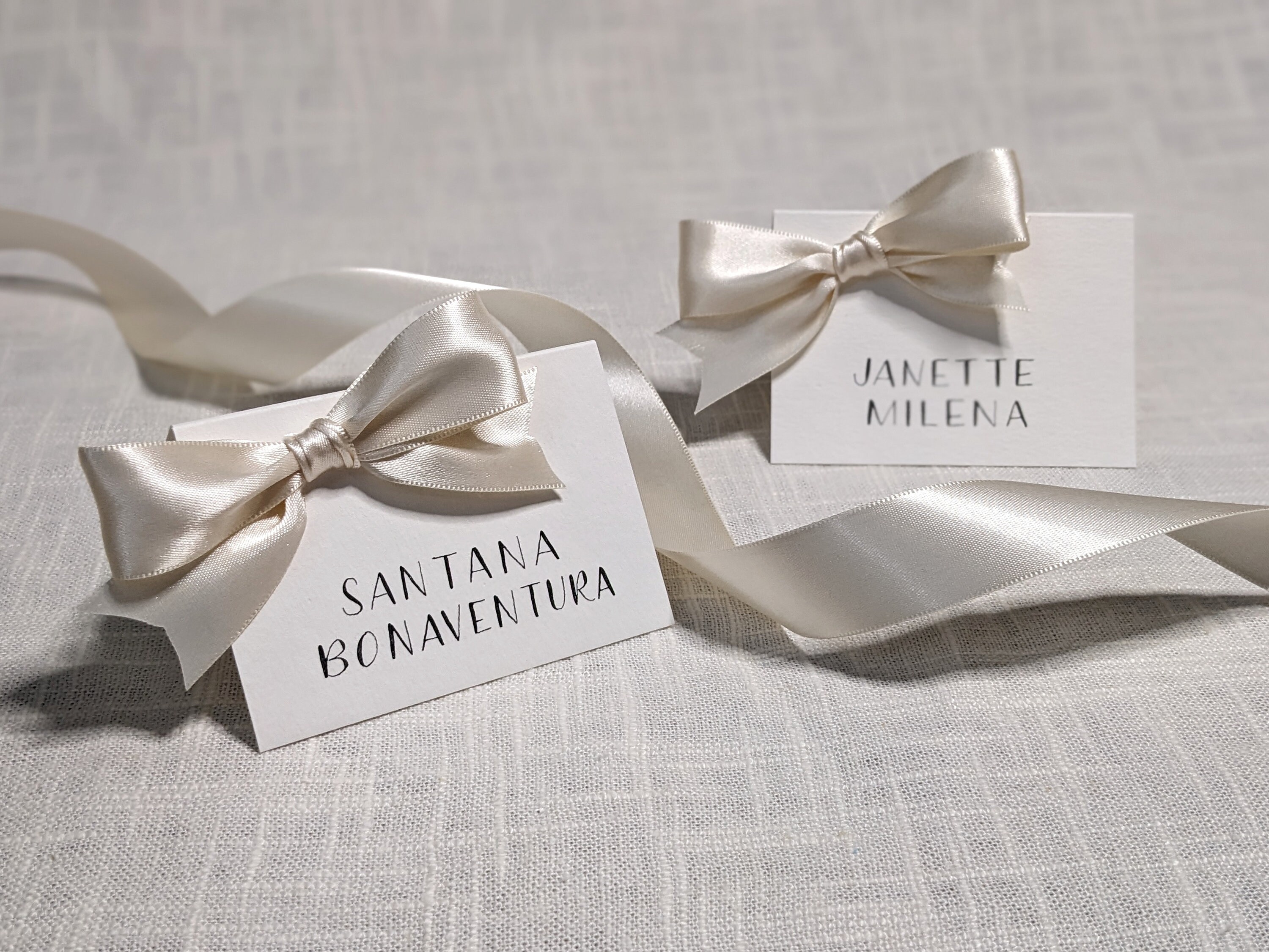 Satin Bow Place Cards | Custom Calligraphy Ribbon Place Cards | Bow ...