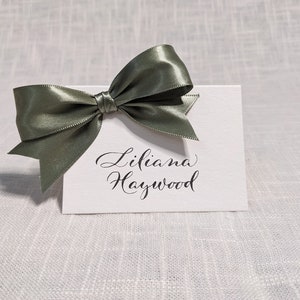 Satin Bow Place Cards | Custom Calligraphy Ribbon Place Cards | Bow ...