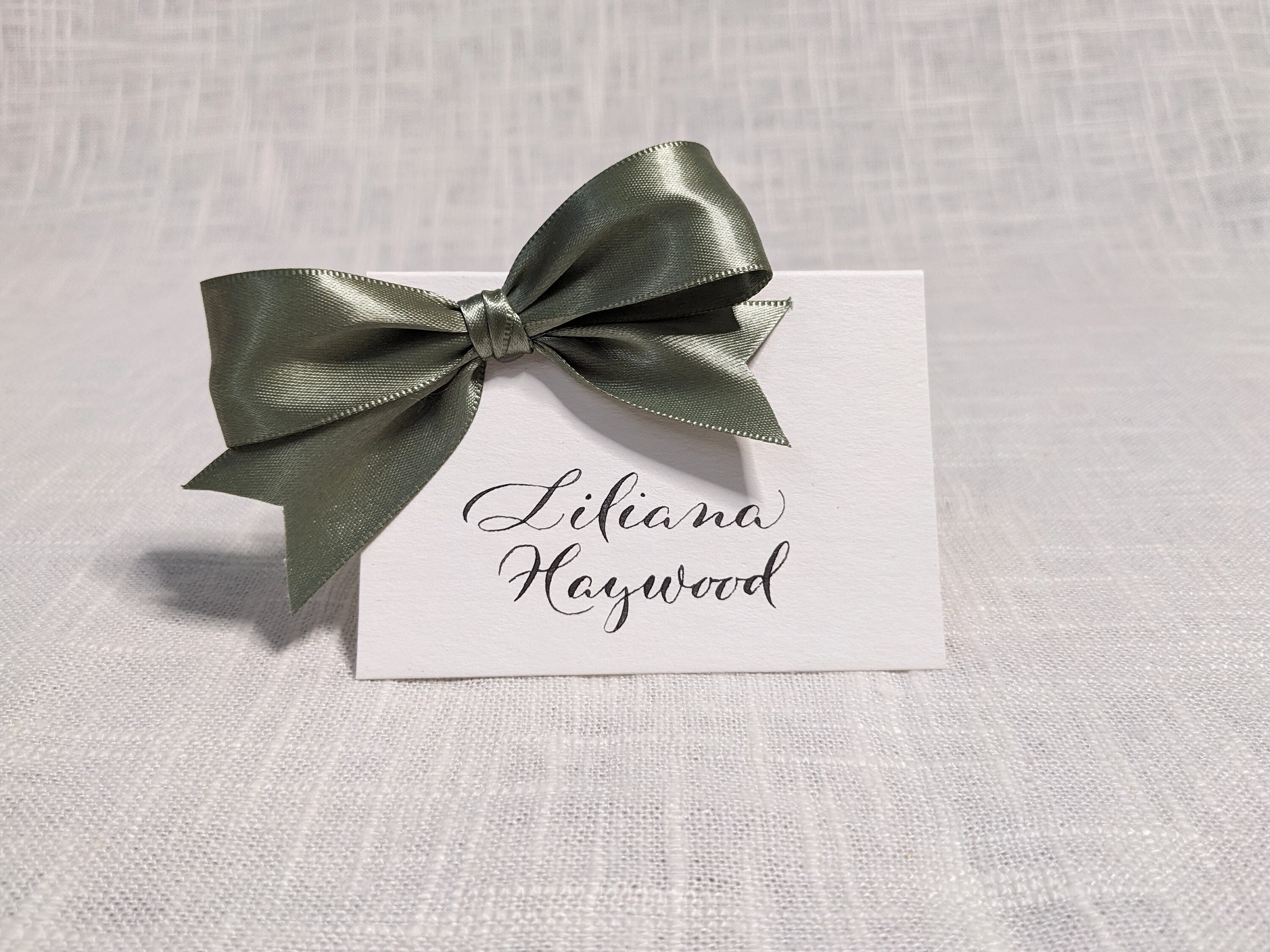 Satin Bow Place Cards | Custom Calligraphy Ribbon Place Cards | Bow ...