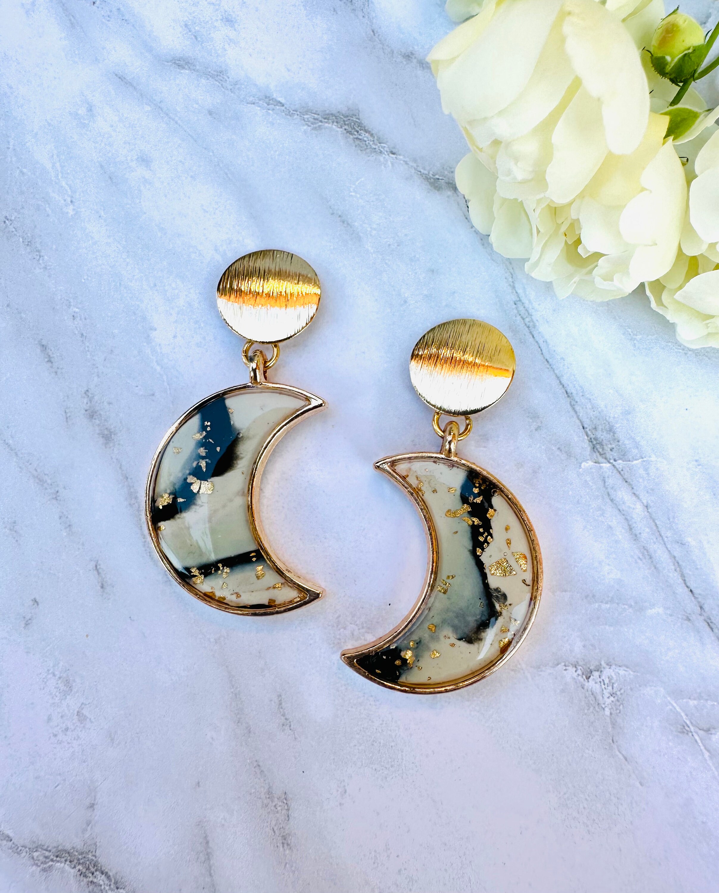 Handmade Marble Black and White Polymer Clay Earrings, Marble Earrings ...