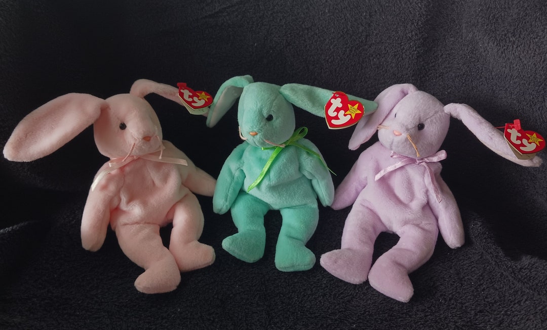 1996 Ty Beanie Babies Hippity Hoppity Floppity Pastel Bunny Trio ...