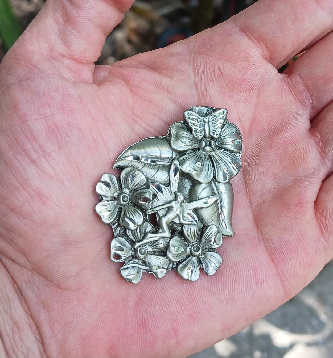 Torino Pewter Fairy Flower Pin Brooch - Etsy
