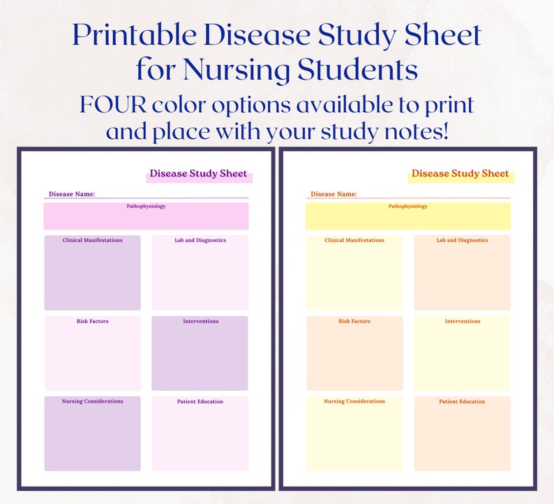 Disease Study Template for Nursing Students, Printable Study Sheet for ...