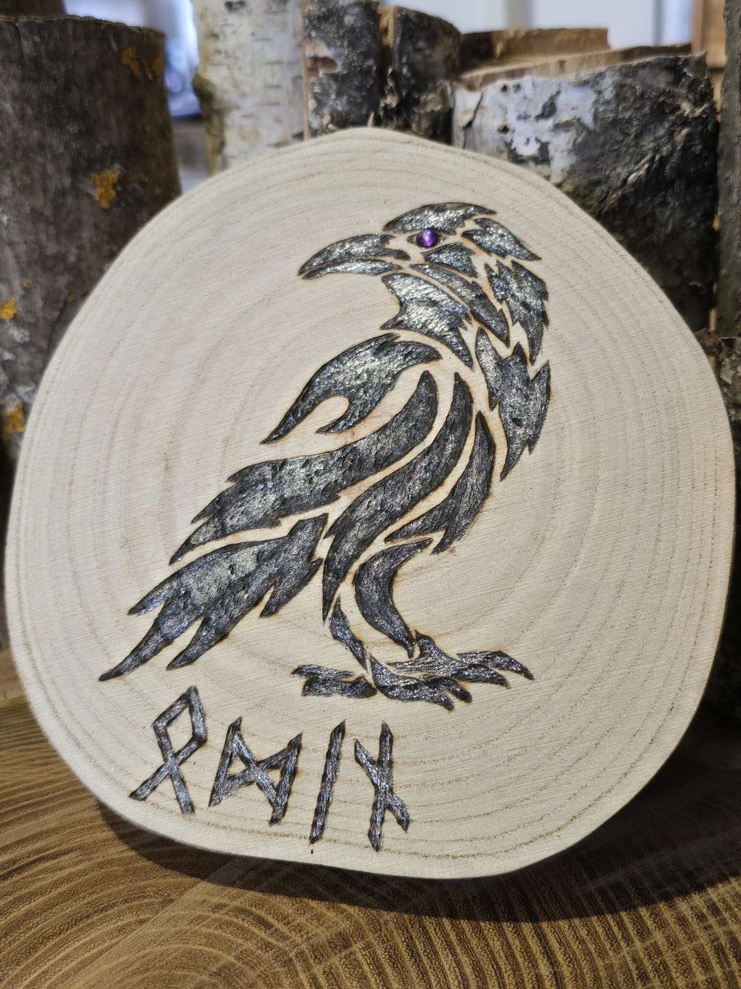 Tree Disc With Crow Motif - Etsy