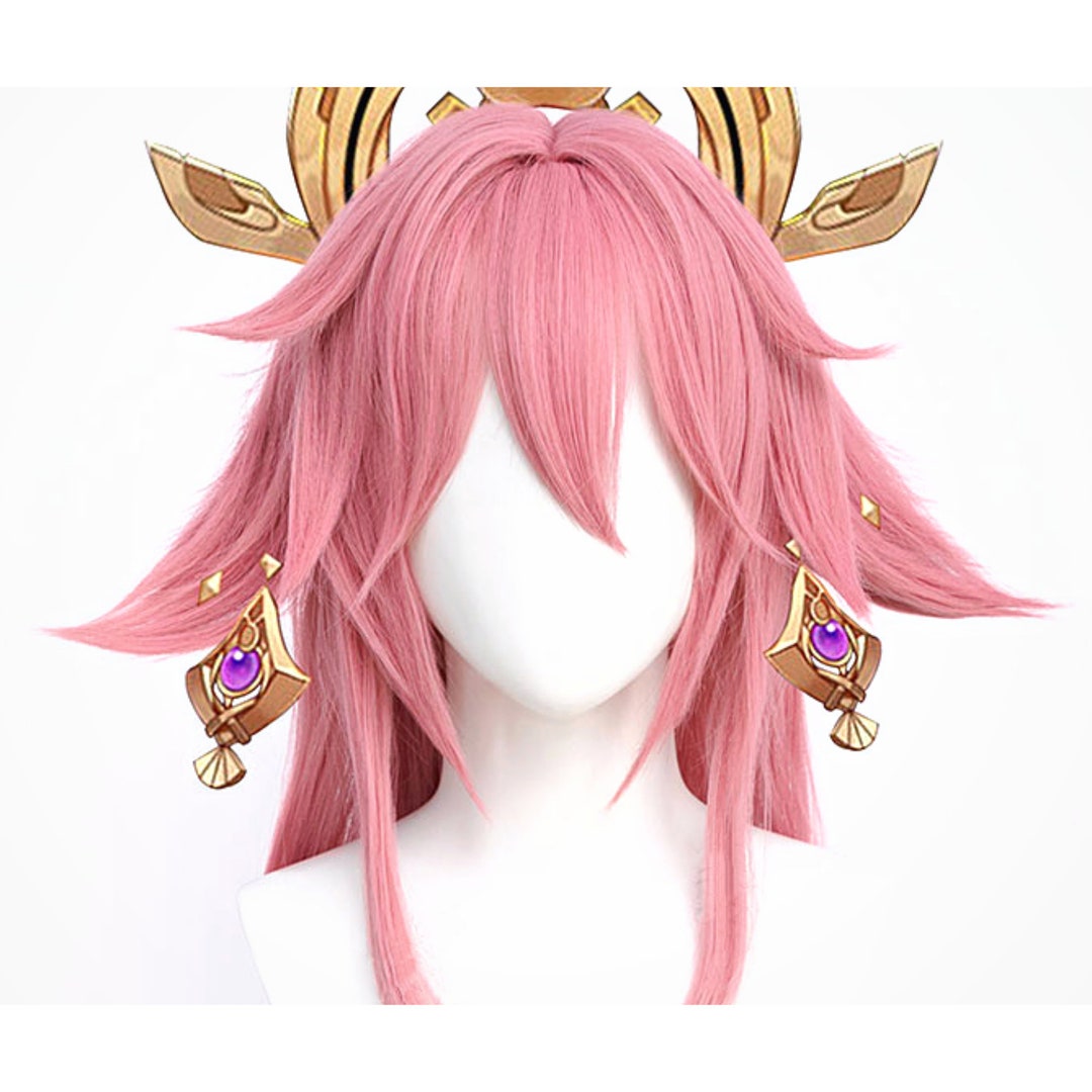 Buy Genshin Impact Yae Miko Cosplay, Pink Curly Cosplay Party Wig ...