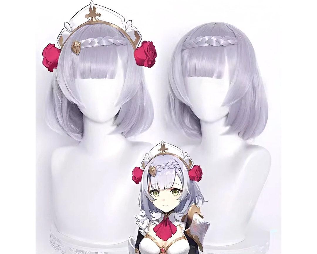 Game Genshin Impact Noelle Cosplay Wigs, Silver Purple Short Straight ...