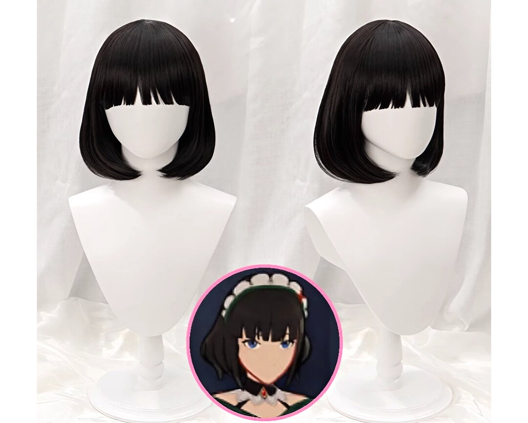Genshin Impact Katheryne Cosplay Wig, Black Bob Short Wig With Bangs ...
