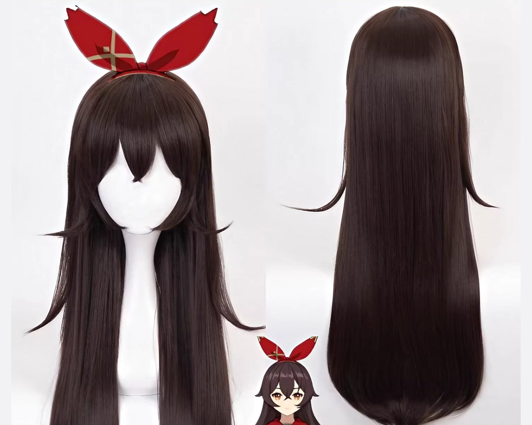 Genshin Impact Amber Cosplay Wig, Long Straight Dark Brown Wig for ...
