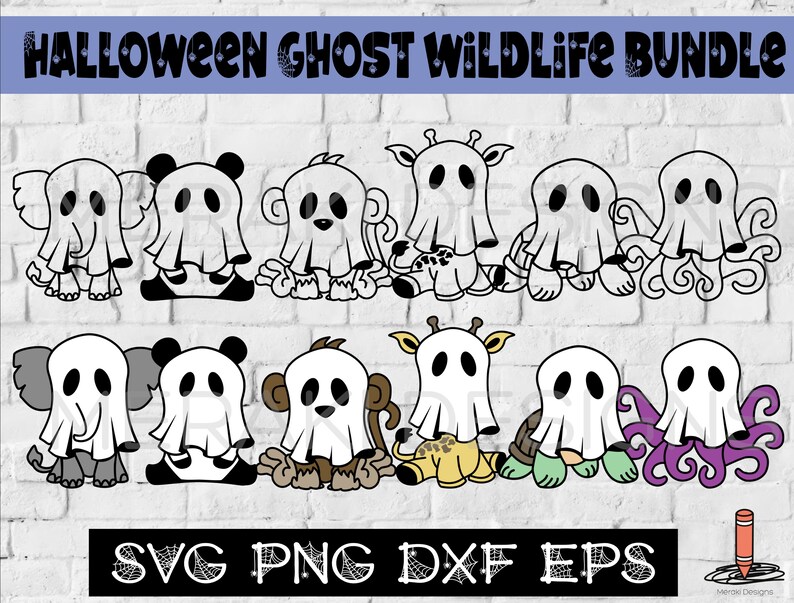 Cute Halloween Ghost Wildlife Svg Dxf Png Bundle; Halloween Wildlife ...