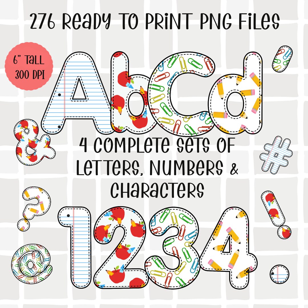 School Letters and Numbers Bundle 2 Stitch Alphabet PNG Clipart Teacher ...